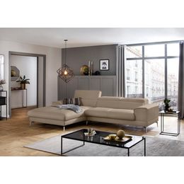 Ecksofa W.Schillig "piedroo, Designsofa mit tollem Sitzkomfort, bequem und elegant, L-Form", braun (stone z59), B:303cm H:70cm T:193cm, Longlife Xtra-Leder Z59: Glattleder mit modischer Pr&auml;gung. Hautst&auml;rke 0, 9 - 1, 1 mm, Sofas, Ecksofa, Kopfteilverstellung, wahlweise mit Sitztiefenverstellung, Breite 303cm