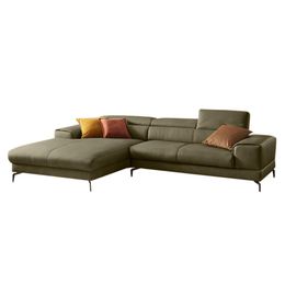 Ecksofa W.Schillig "Piedroo, Designsofa mit tollem Sitzkomfort, elegant und bequem, L-Form", gr&uuml;n (camouflage z69), B:303cm H:70cm T:193cm, Longlife Xtra-Leder Z69: Das feinnarbige, gedeckte Softleder Z69 besticht durch seine au&szlig;ergew&ouml;hnliche Weichheit im trendigen &raquo;Vintage-Look&laquo;, Hautst&auml;rke 0, 9 - 1, 1 mm, Sofas, Ecksofa, Kopfteilverstellung, wahlweise mit Sitztiefenverstellung, Breite 303cm