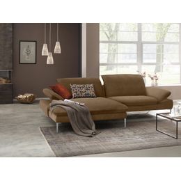 Ecksofa W.Schillig "enjoy&MORE, Designsofa, elegant und bequem, L-Form", braun (chocolate s37), B:294cm H:87cm T:185cm, Chenille-Flachgewebe R66 (85% Polyester, 15% Nylon);Longlife Xtra-Leder Z59: Glattleder mit modischer Pr&auml;gung. Hautst&auml;rke 0, 9 - 1, 1 mm;Stoff S37 (100% Polyester), Sofas, Ecksofa, mit Sitztiefenverstellung, F&uuml;&szlig;e Chrom gl&auml;nzend, Breite 294 cm