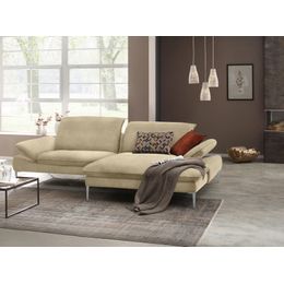 Ecksofa W.Schillig "enjoy&MORE, Designsofa, elegant und bequem, L-Form", beige (sahara s37), B:294cm H:87cm T:185cm, Chenille-Flachgewebe R66 (85% Polyester, 15% Nylon);Longlife Xtra-Leder Z59: Glattleder mit modischer Pr&auml;gung. Hautst&auml;rke 0, 9 - 1, 1 mm;Stoff S37 (100% Polyester), Sofas, Ecksofa, mit Sitztiefenverstellung, F&uuml;&szlig;e Chrom gl&auml;nzend, Breite 294 cm
