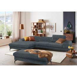 Ecksofa W.Schillig "piedroo, Designsofa mit tollem Sitzkomfort, bequem und elegant, L-Form", blau (marine r66), B:343cm H:70cm T:193cm, Chenille-Flachgewebe R66 (85% Polyester, 15% Nylon), Sofas, Ecksofa, Kopfteilverstellung, wahlweise mit Sitztiefenverstellung, Breite 343cm
