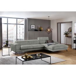 Ecksofa W.Schillig "piedroo, Designsofa mit tollem Sitzkomfort, bequem, L-Form", grau (grau s37), B:343cm H:70cm T:193cm, Stoff S37 (100% Polyester): Luxus-Microfaser in Lederoptik, Sofas, Ecksofa, Kopfteilverstellung, wahlweise mit Sitztiefenverstellung, Breite 343cm