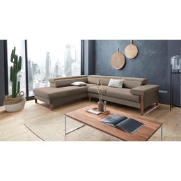 Ecksofa W.Schillig "finn, Designsofa mit tollem Sitzkomfort, bequem, L-Form", braun (stone z59), B:281cm H:71cm T:230cm, Flachgewebe S22 (100% Polyester);Stoff S37 (100% Polyester);Longlife Xtra-Leder Z59: Glattleder mit modischer Pr&auml;gung. Hautst&auml;rke 0, 9 - 1, 1 mm, Sofas, Ecksofa, German Design Award 2016, Fu&szlig;gestell Nussbaum natur, Breite 281 cm