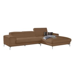 Ecksofa W.Schillig "piedroo, Designsofa mit tollem Sitzkomfort, bequem und elegant, L-Form", braun (fango z69), B:303cm H:70cm T:193cm, Longlife Xtra-Leder Z69: Das feinnarbige, gedeckte Softleder Z69 besticht durch seine au&szlig;ergew&ouml;hnliche Weichheit im trendigen &raquo;Vintage-Look&laquo;, Hautst&auml;rke 0, 9 - 1, 1 mm, Sofas, Ecksofa, Kopfteilverstellung, wahlweise mit Sitztiefenverstellung, Breite 303cm
