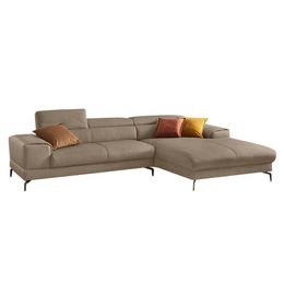 Ecksofa W.Schillig "Piedroo, Designsofa mit tollem Sitzkomfort, elegant und bequem, L-Form", braun (stone z59), B:303cm H:70cm T:193cm, Longlife Xtra-Leder Z59: Glattleder mit modischer Pr&auml;gung. Hautst&auml;rke 0, 9 - 1, 1 mm, Sofas, Ecksofa, Kopfteilverstellung, wahlweise mit Sitztiefenverstellung, Breite 303cm