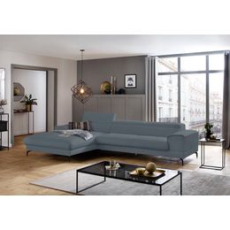 Ecksofa W.Schillig "piedroo, Designsofa mit tollem Sitzkomfort, bequem, L-Form", blau (blau z69), B:343cm H:70cm T:193cm, Longlife Xtra-Leder Z69: Das feinnarbige, gedeckte Softleder Z69 besticht durch seine au&szlig;ergew&ouml;hnliche Weichheit im trendigen &raquo;Vintage-Look&laquo;, Hautst&auml;rke 0, 9 - 1, 1 mm, Sofas, Ecksofa, Kopfteilverstellung, wahlweise mit Sitztiefenverstellung, Breite 343cm