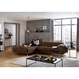 Ecksofa W.Schillig "piedroo, Designsofa mit tollem Sitzkomfort, bequem und elegant, L-Form", braun (chocolate s37), B:303cm H:70cm T:193cm, Stoff S37 (100% Polyester): Luxus-Microfaser in Lederoptik, Sofas, Ecksofa, Kopfteilverstellung, wahlweise mit Sitztiefenverstellung, Breite 303cm