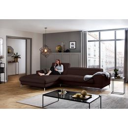 Ecksofa W.Schillig "piedroo, Designsofa mit tollem Sitzkomfort, bequem und elegant, L-Form", braun (mocca z69), B:303cm H:70cm T:193cm, Longlife Xtra-Leder Z69: Das feinnarbige, gedeckte Softleder Z69 besticht durch seine au&szlig;ergew&ouml;hnliche Weichheit im trendigen &raquo;Vintage-Look&laquo;, Hautst&auml;rke 0, 9 - 1, 1 mm, Sofas, Ecksofa, Kopfteilverstellung, wahlweise mit Sitztiefenverstellung, Breite 303cm