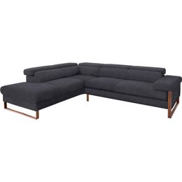 Ecksofa W.Schillig "finn, Designsofa mit tollem Sitzkomfort, bequem, L-Form", grau (antracite s37), B:281cm H:71cm T:230cm, Flachgewebe S22 (100% Polyester);Stoff S37 (100% Polyester);Longlife Xtra-Leder Z59: Glattleder mit modischer Pr&auml;gung. Hautst&auml;rke 0, 9 - 1, 1 mm, Sofas, Ecksofa, German Design Award 2016, Fu&szlig;gestell Nussbaum natur, Breite 281 cm