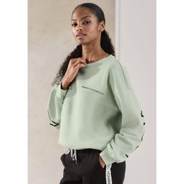 Sweatshirt French Connection, Damen, Gr. 32/34, gr&uuml;n, Sweatware, Obermaterial: 60% Baumwolle, 40% Polyester, unifarben, bequem h&uuml;ftlang, Rundhals, Rippb&uuml;ndchen, Sweatshirts Sweatshirt, mit gro&szlig;em Logodruck auf dem R&uuml;cken