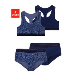 Set: Bustier Bench., Kinder, Gr. 134/140, N-Gr, blau (navy), Obermaterial: 95% Baumwolle, 5% Elasthan, unifarben, gemustert, figurbetont, BH-Sets, mit tonigem Zebramuster