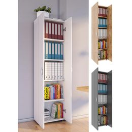 Vcm Büroschrank mit 5 Fächern moderner Aktenschrank mit Drehtüren Maße ca. H. 178 x B. 49 x T. 34 cm – Ulas 5-Fach
