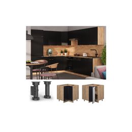 VICCO Eckunterschrank Fame-Line Eiche Schwarz gestreift 87 cm mit Arbeitsplatte Eiche