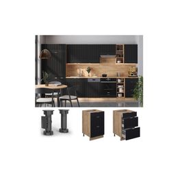 VICCO Schubladenunterschrank Fame-Line Eiche Schwarz gestreift 50 cm mit Arbeitsplatte Anthrazit