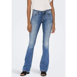 Bootcut-Jeans Only "ONLBLUSH MID FLARED DNM TAI467 NOOS", Damen, Gr. L (40), Länge 32, blau (light blau denim), Denim/Jeans, Obermaterial: 92% Baumwolle, 6% Polyester, 2% Elasthan, Abriebeffekte, modisch, regular fit lang, Jeans, modische Used Waschung