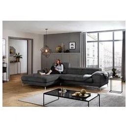 Ecksofa W.Schillig "piedroo, Designsofa mit tollem Sitzkomfort, bequem und elegant, L-Form", grau (anthrazit s37), B:303cm H:70cm T:193cm, Stoff S37 (100% Polyester): Luxus-Microfaser in Lederoptik, Sofas, Kopfteilverstellung, wahlweise mit Sitztiefenverstellung, Breite 303cm