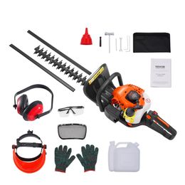 VEVOR 23,2 Zoll 26 CC 2-Takt-Benzin-Heckenschere, benzinbetriebene Handheckenschere mit doppelseitiger Dual-Action-Klinge, 180° verstellbarer Trimmerkopf, geeignet zum Trimmen von Sträuchern und niedrigen Büschen