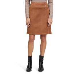 Minirock Betty Barclay "Betty Barclay Wickelrock mit Knöpfen", Damen, Gr. 42, braun (thrush), Obermaterial: 95% Polyester, 5% Elasthan., casual, ausgestellt knielang, Röcke, Material