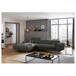 Ecksofa W.Schillig "piedroo, Designsofa mit tollem Sitzkomfort, bequem und elegant, L-Form", grün (hunter r66), B:303cm H:70cm T:193cm, Chenille-Flachgewebe R66 (85% Polyester, 15% Nylon), Sofas, Kopfteilverstellung, wahlweise mit Sitztiefenverstellung, Breite 303cm