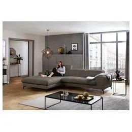 Ecksofa W.Schillig "piedroo, Designsofa mit tollem Sitzkomfort, L-Form", braun (braun r66), B:303cm H:70cm T:193cm, Chenille-Flachgewebe R66 (85% Polyester, 15% Nylon), Sofas, Kopfteilverstellung, wahlweise mit Sitztiefenverstellung, Breite 303cm