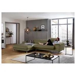 Ecksofa W.Schillig "piedroo, Designsofa mit tollem Sitzkomfort, bequem und elegant, L-Form", grün (camouflage z69), B:303cm H:70cm T:193cm, Longlife Xtra-Leder Z69: Das feinnarbige, gedeckte Softleder Z69 besticht durch seine außergewöhnliche Weichheit im trendigen u00bbVintage-Looku00ab, Hautstärke 0, 9 - 1, 1 mm, Sofas, Kopfteilverstellung, wahlweise mit Sitztiefenverstellung, Breite 303cm