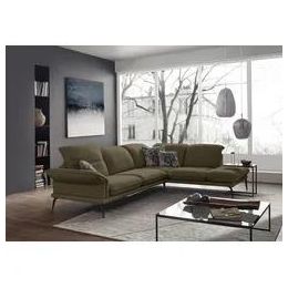 Ecksofa W.Schillig "sherry, Designsofa mit tollem Sitzkomfort, L-Form", grün (camouflage w82), B:302cm H:81cm T:230cm, Longlife Xtra-Leder Z69: Das feinnarbige, gedeckte Softleder Z69 besticht durch seine außergewöhnliche Weichheit im trendigen u00bbVintage-Looku00ab, Hautstärke 0, 9 - 1, 1 mm, Schlingenpolgewebe W82 (74% Polyacryl, 26% Polyester), Chenillegewebe V34 (52% Polyester, 38% Baumwolle,