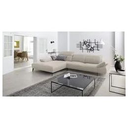 Ecksofa W.Schillig "levi, Designsofa, elegant und zeitlos, bequem, L-Form", braun (sesame s22), B:344cm H:80cm T:207cm, Flachgewebe S22 (100% Polyester), Sofas, inklusive Kopfstützenverstellung & Seitenteilverstellung, Breite 344cm