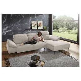 Ecksofa W.Schillig "levi, Designsofa, elegant und zeitlos, bequem, L-Form", braun (sesame s22), B:309cm H:80cm T:182cm, Flachgewebe S22 (100% Polyester), Sofas, inklusive Kopfstützenverstellung & Seitenteilverstellung, Breite 309cm