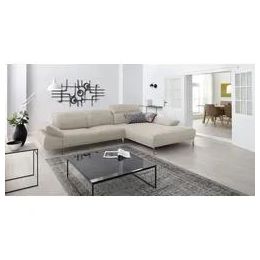 Ecksofa W.Schillig "levi, elegant und bequem, L-Form", braun (sesame s22), B:344cm H:80cm T:207cm, Flachgewebe S22 (100% Polyester), Sofas, inklusive Kopfstützenverstellung & Seitenteilverstellung, Breite 344cm