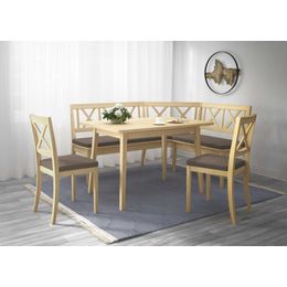 Eckbankgruppe Home Affaire "Kampina", braun (walnut, braun), B:175cm H:90cm T:145cm, FSC-zertifiziertes Massivholz, Polyester, Sitzmöbel-Sets, Massivholz, Sitzkissen abnehmbar, Stauraum unter 2 Sitzflächen