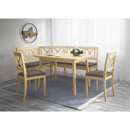 Eckbankgruppe Home Affaire "Kampina", braun (walnut, braun), B:175cm H:90cm T:145cm, FSC-zertifiziertes Massivholz, Polyester, Sitzmöbel-Sets, Massivholz, Sitzkissen abnehmbar, Stauraum unter 2 Sitzflächen