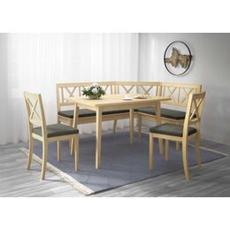 Eckbankgruppe Home Affaire "Kampina", grau (nine iron, grau), B:175cm H:90cm T:145cm, FSC-zertifiziertes Massivholz, Polyester, Sitzmöbel-Sets, Massivholz, Sitzkissen abnehmbar, Stauraum unter 2 Sitzflächen