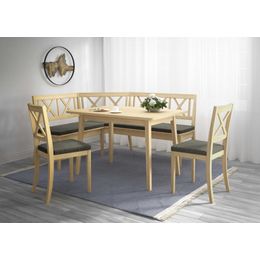 Eckbankgruppe Home Affaire "Kampina", grau (nine iron, grau), B:175cm H:90cm T:145cm, FSC-zertifiziertes Massivholz, Polyester, Sitzmöbel-Sets, Massivholz, Sitzkissen abnehmbar, Stauraum unter 2 Sitzflächen