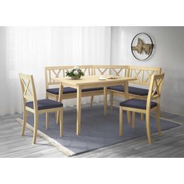 Eckbankgruppe Home Affaire "Kampina", gelb (moonlight, blau), B:175cm H:90cm T:145cm, FSC-zertifiziertes Massivholz, Polyester, Sitzmöbel-Sets, Massivholz, Sitzkissen abnehmbar, Stauraum unter 2 Sitzflächen