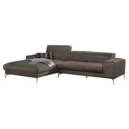 Ecksofa W.Schillig "piedroo, Designsofa mit tollem Sitzkomfort, bequem und elegant, L-Form", braun (braun r66), B:303cm H:70cm T:193cm, Chenille-Flachgewebe R66 (85% Polyester, 15% Nylon), Sofas, Kopfteilverstellung, wahlweise mit Sitztiefenverstellung, Breite 303cm