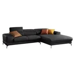 Ecksofa W.Schillig "piedroo, Designsofa mit tollem Sitzkomfort, elegant und bequem, L-Form", grau (anthrazit s37), B:303cm H:70cm T:193cm, Stoff S37 (100% Polyester): Luxus-Microfaser in Lederoptik, Sofas, Ecksofa, Kopfteilverstellung, wahlweise mit Sitztiefenverstellung, Breite 303cm