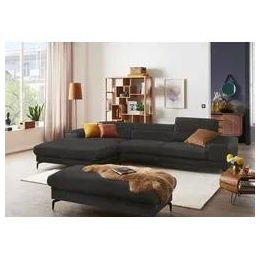 Ecksofa W.Schillig "piedroo, Designsofa mit tollem Sitzkomfort, bequem und elegant, L-Form", grau (anthrazit r66), B:343cm H:70cm T:193cm, Chenille-Flachgewebe R66 (85% Polyester, 15% Nylon), Sofas, Kopfteilverstellung, wahlweise mit Sitztiefenverstellung, Breite 343cm