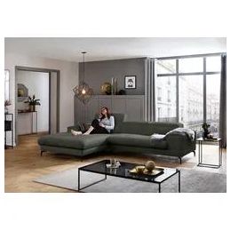 Ecksofa W.Schillig "piedroo, Designsofa mit tollem Sitzkomfort, L-Form", grün (hunter r66), B:303cm H:70cm T:193cm, Chenille-Flachgewebe R66 (85% Polyester, 15% Nylon), Sofas, Kopfteilverstellung, wahlweise mit Sitztiefenverstellung, Breite 303cm