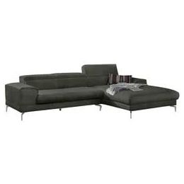 Ecksofa W.Schillig "piedroo, Designsofa mit tollem Sitzkomfort, bequem und elegant, L-Form", grün (hunter r66), B:303cm H:70cm T:193cm, Chenille-Flachgewebe R66 (85% Polyester, 15% Nylon), Sofas, Kopfteilverstellung, wahlweise mit Sitztiefenverstellung, Breite 303cm