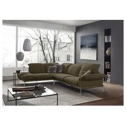 Ecksofa W.Schillig "sherry, Designsofa mit tollem Sitzkomfort, elegant und zeitlos, L-Form", grün (camouflage w82), B:302cm H:81cm T:230cm, Longlife Xtra-Leder Z69: Das feinnarbige, gedeckte Softleder Z69 besticht durch seine außergewöhnliche Weichheit im trendigen u00bbVintage-Looku00ab, Hautstärke 0, 9 - 1, 1 mm, Schlingenpolgewebe W82 (74% Polyacryl, 26% Polyester), Chenillegewebe V34 (52% Poly