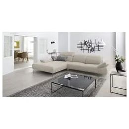 Ecksofa W.Schillig "levi, elegant und bequem, L-Form", braun (sesame s22), B:344cm H:80cm T:207cm, Flachgewebe S22 (100% Polyester), Sofas, inklusive Kopfstützenverstellung & Seitenteilverstellung, Breite 344cm