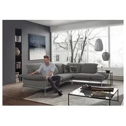 Ecksofa W.Schillig "sherry, Designsofa mit tollem Sitzkomfort, elegant und zeitlos, L-Form", grau (grau w82), B:302cm H:81cm T:230cm, Longlife Xtra-Leder Z69: Das feinnarbige, gedeckte Softleder Z69 besticht durch seine außergewöhnliche Weichheit im trendigen u00bbVintage-Looku00ab, Hautstärke 0, 9 - 1, 1 mm, Schlingenpolgewebe W82 (74% Polyacryl, 26% Polyester), Chenillegewebe V34 (52% Polyester,