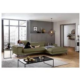 Ecksofa W.Schillig "piedroo, Designsofa mit tollem Sitzkomfort, L-Form", grün (camouflage z69), B:303cm H:70cm T:193cm, Longlife Xtra-Leder Z69: Das feinnarbige, gedeckte Softleder Z69 besticht durch seine außergewöhnliche Weichheit im trendigen u00bbVintage-Looku00ab, Hautstärke 0, 9 - 1, 1 mm, Sofas, Kopfteilverstellung, wahlweise mit Sitztiefenverstellung, Breite 303cm