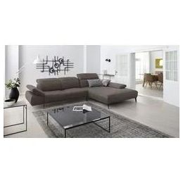 Ecksofa W.Schillig "levi, Designsofa, elegant und zeitlos, bequem, L-Form", braun (tobacco s22), B:344cm H:80cm T:207cm, Flachgewebe S22 (100% Polyester), Sofas, inklusive Kopfstützenverstellung & Seitenteilverstellung, Breite 344cm