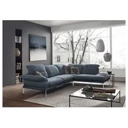 Ecksofa W.Schillig "sherry, Designsofa mit tollem Sitzkomfort, elegant und zeitlos, L-Form", blau (blau z69), B:302cm H:81cm T:230cm, Longlife Xtra-Leder Z69: Das feinnarbige, gedeckte Softleder Z69 besticht durch seine außergewöhnliche Weichheit im trendigen u00bbVintage-Looku00ab, Hautstärke 0, 9 - 1, 1 mm, Schlingenpolgewebe W82 (74% Polyacryl, 26% Polyester), Chenillegewebe V34 (52% Polyester,