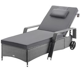 Casaria Polyrattan Gartenliege Grau/Anthrazit 193x90x43cm
