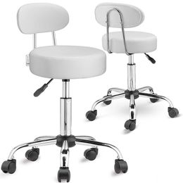Casaria Rollhocker 2er-Set Weiß 360° drehbar mit Rückenlehne