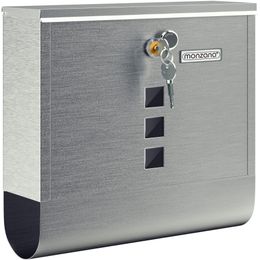 Monzana Briefkasten mit Zeitungsrohr Edelstahl Silber