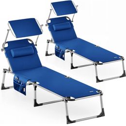 Casaria Gartenliege Malta 2er-Set Blau 210x61x35cm Alu Sonnendach
