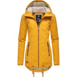 Winterjacke Ragwear "Zuzka Winter", Damen, Gr. L (40), gelb (curry), Außenmaterial: 100% Polyester, Innenfutter: 100% Polyester, Kapuzenfutter: 100% Polyester, Wattierung: 100% Polyester, modisch, tailliert Po-bedeckend, Langarm mit Knopf Rippstrickbündchen mit Druckknopf, Jacken, Wasserdichter Winterparka mit Teddyfleece Innenfutter